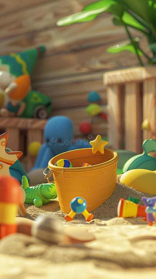 Closeup of a 3D Model of a Sand Pail and Toys Stock Illustration ...