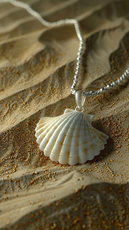 Closeup of a 3D Model of a Seashell Necklace on a Sandy Background ...