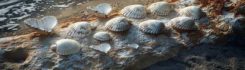 Closeup of a 3D Model of Seashells Arranged on a Sandy Background Stock ...