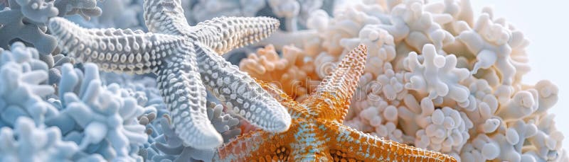 Closeup of a 3D Model of a Starfish and Coral on the Sand Summer Stock ...
