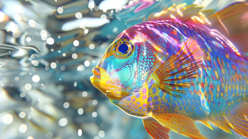Closeup of a 3D Model of a Tropical Fish in Clear Water Stock ...