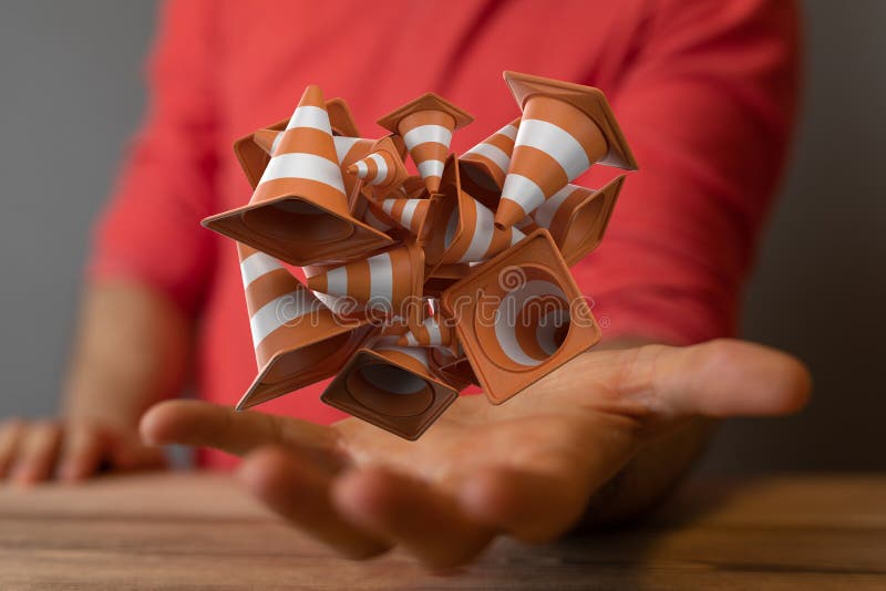 Closeup of a 3D Rendered Bunch of Under Construction Signs in a Man S ...