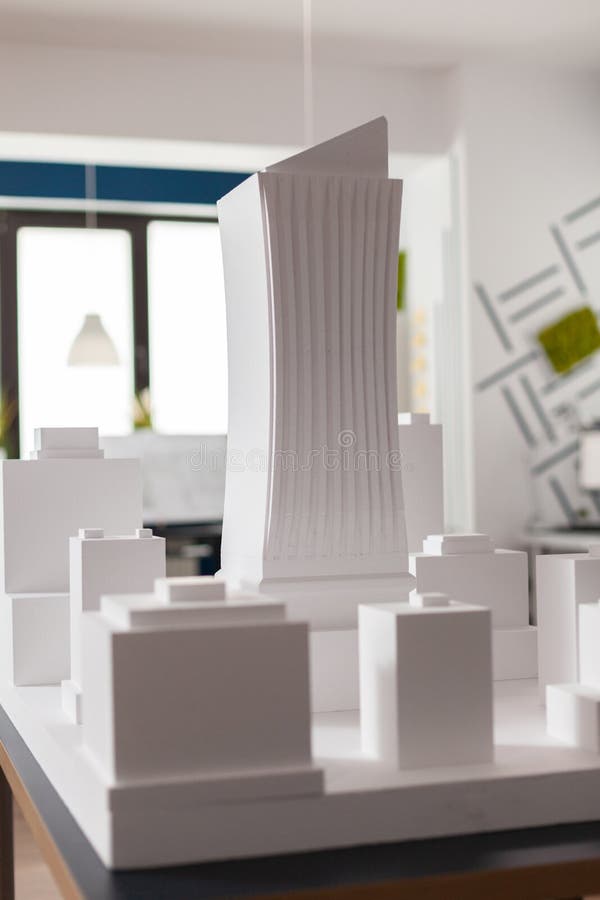 Closeup of 3D White Foam Architectural Scale Model of Skyscraper ...