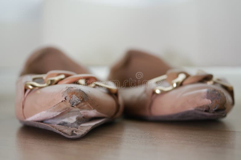 Closeup of Damage Shoes on Wooden Floor Stock Photo - Image of indoors ...