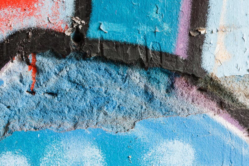 Closeup of a Damaged Graffiti Wall Stock Image - Image of blue, damage ...