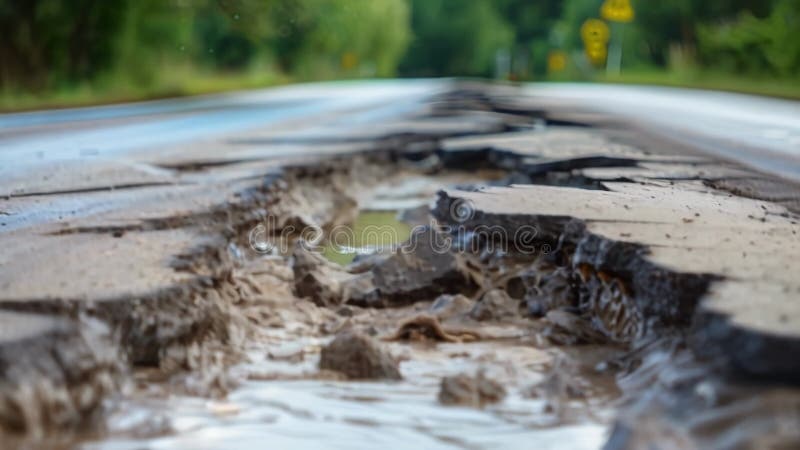 Closeup of a Damaged Road Swept Away by the Force of Floodwaters Caused ...