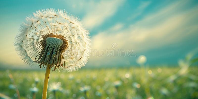Closeup Dandelion Seed Head in Meadow Field Stock Image - Image of ...