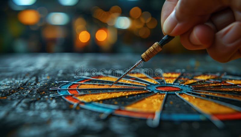 Closeup of Dartboard, Hand Throwing Darts. Shows Intensity and Skill ...