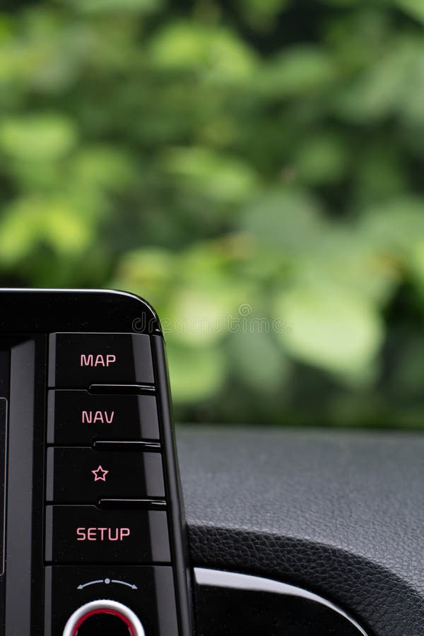 Closeup of the Dashboard of a Cars Navigation System Stock Photo ...