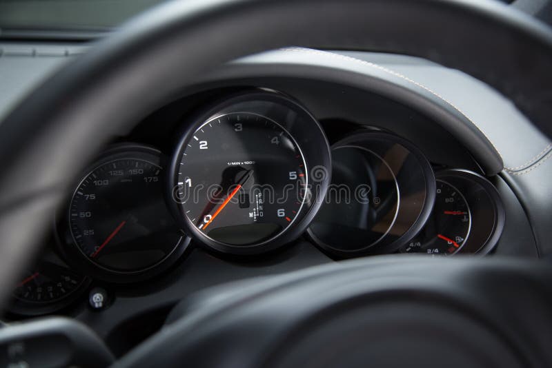 Closeup of the Dashboard of a Luxury Car Under the Lights Stock Image ...
