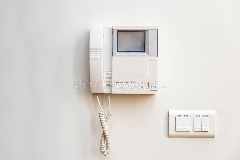 Closeup Day View Intercom Unit on White Wall in Flat Stock Image ...
