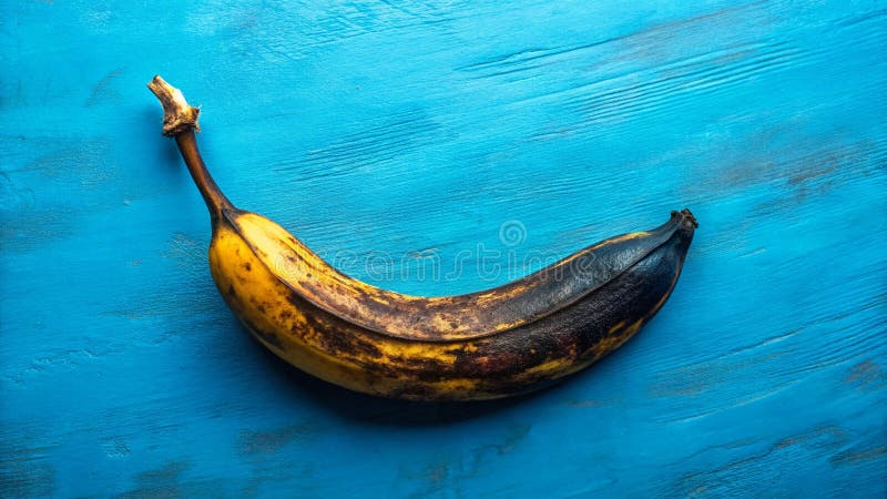 Closeup of a Decaying Black Banana on a Blue Background a Macro ...
