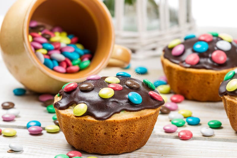 Closeup of Decorating Easter Muffins with Candies Stock Image - Image ...