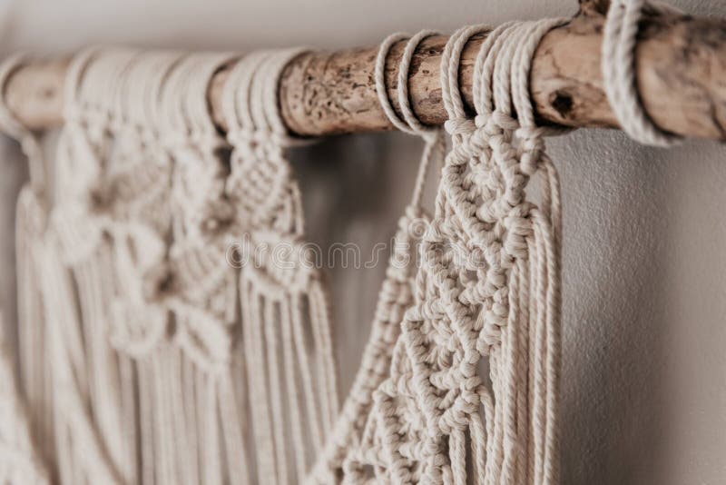 Closeup of Delicate Macrame Hangings Isolated on White Background Stock ...