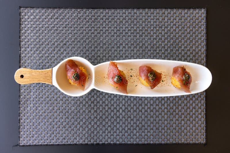 Closeup of Delicious Fish Rolls Amuse Bouche Served As Appetizer in ...