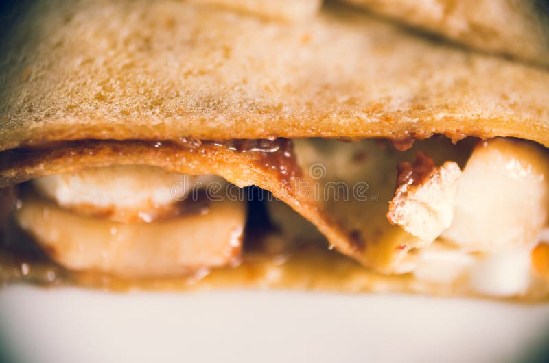 Closeup Delicious Folded Pancake with Banana and Stock Photo - Image of ...