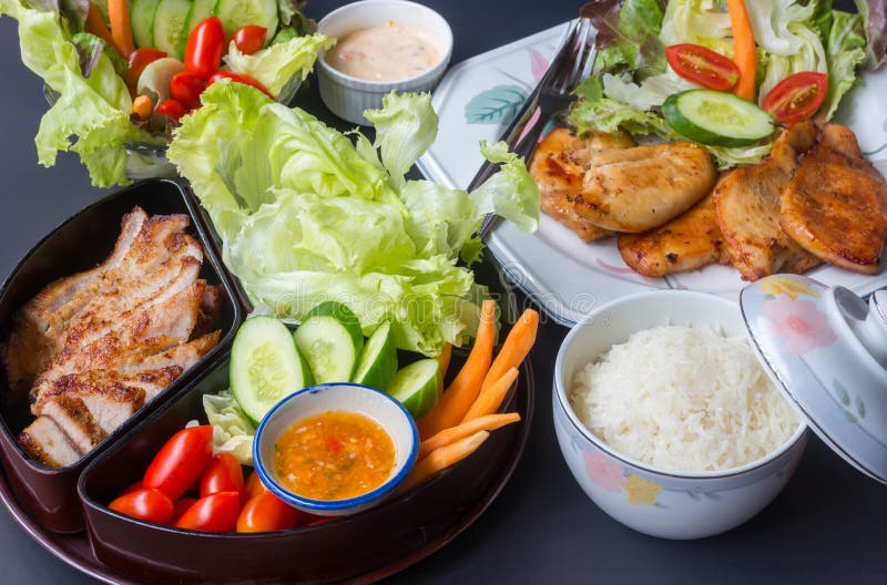 Closeup Delicious Food with Assorted Vegetables Stock Image - Image of ...