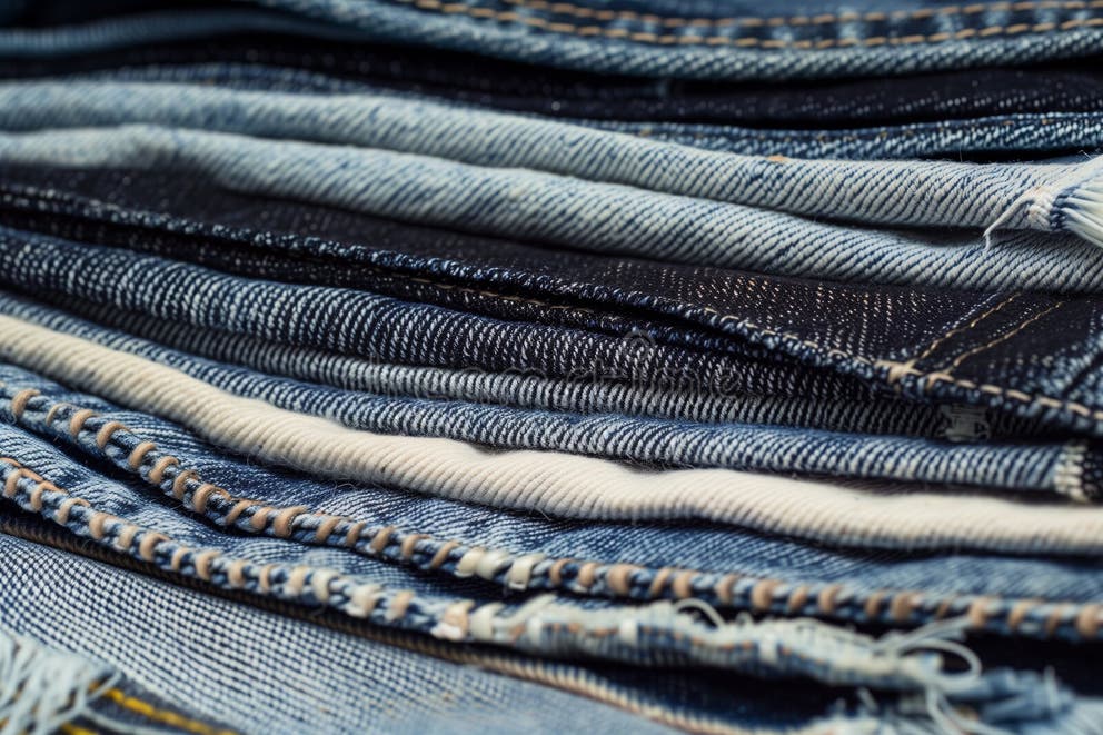 Closeup of Denim Textures in a Multilayer Jean Stack Stock Image ...