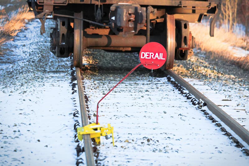 Closeup of a Derail Sign on a Track Rail Stock Photo - Image of steel ...