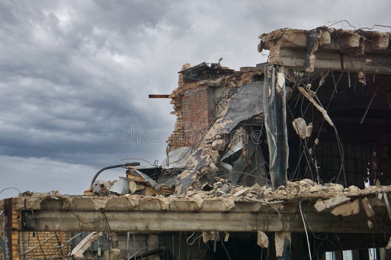 Closeup of a Destructed Old Office Building Stock Photo - Image of ...