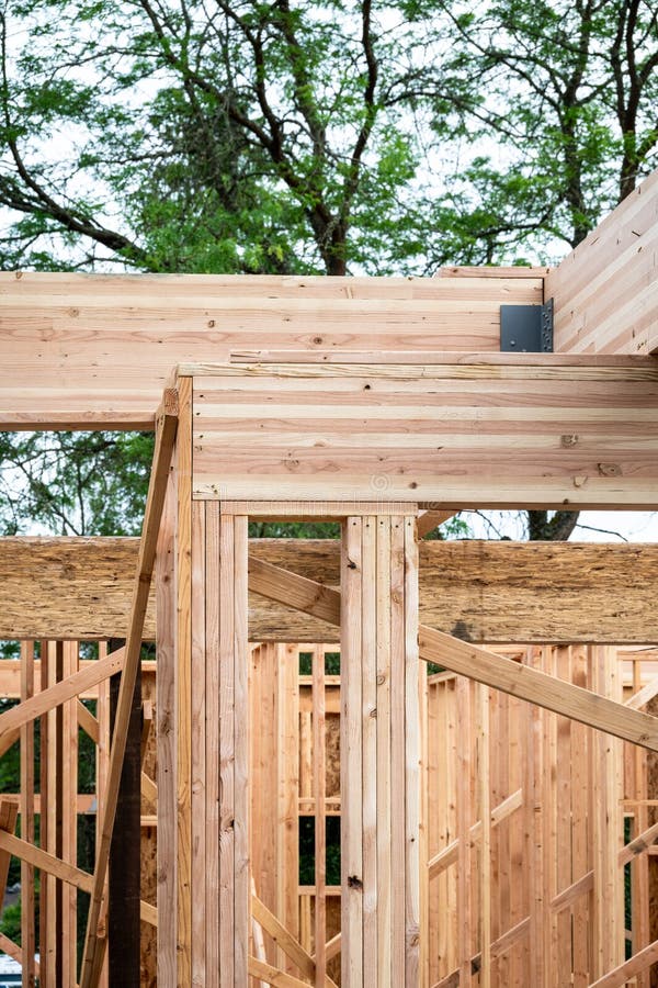 Closeup Detail of New House Construction, Wall Wood Framing Started and ...