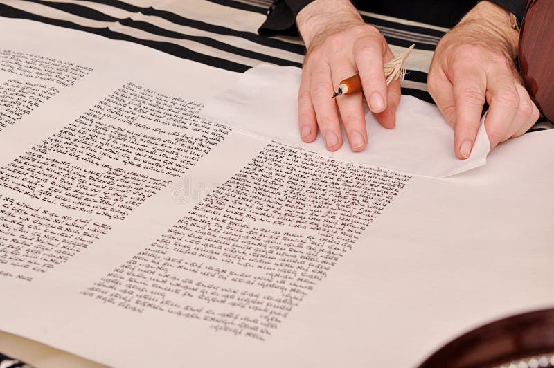 Closeup Detail of a Rabbi Writing a Torah Manuscript Scroll Stock Photo ...