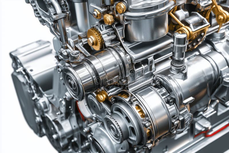 Closeup of a Detailed Engine with Various Mechanical Components Stock ...