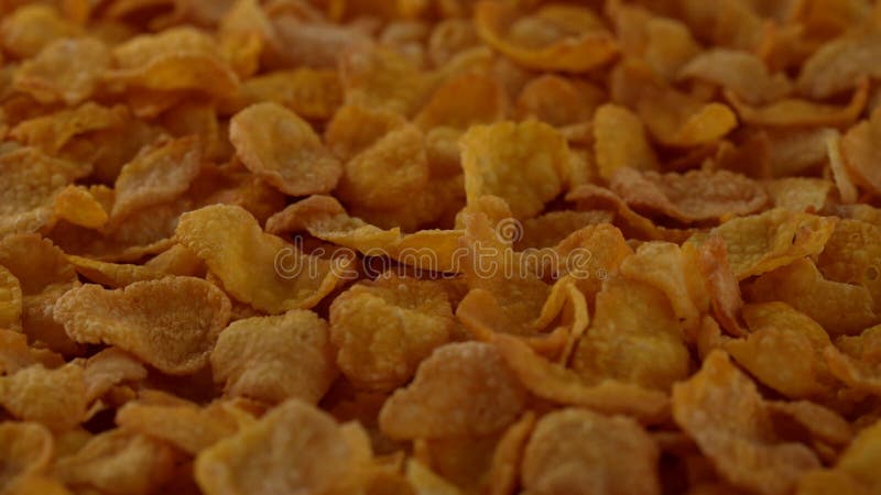 Closeup Detailed Slow-motion of a Spinning Pile of Corn Flakes with ...