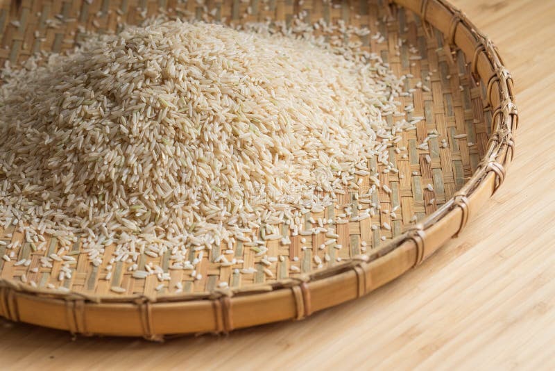 Closeup Details of Brown Rice in Bamboo Back Grounds Stock Photo ...