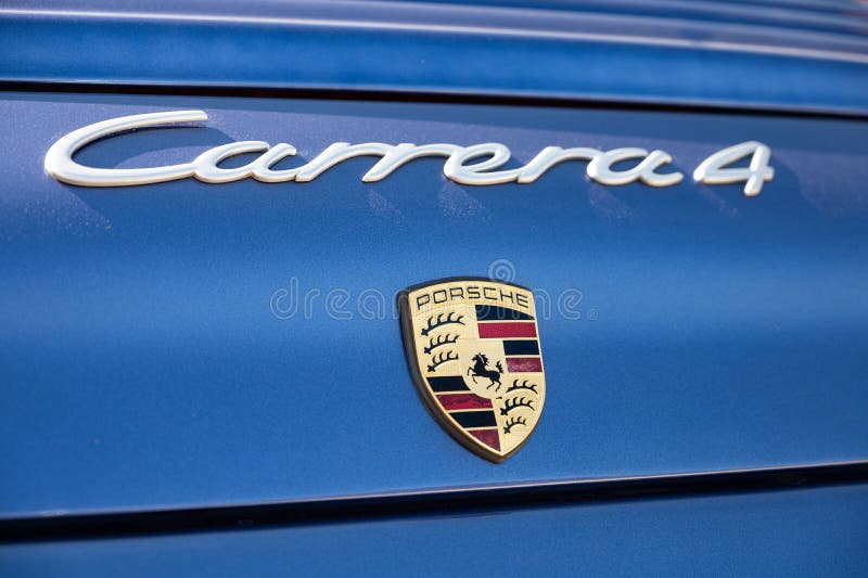 Closeup of Details of the Emblem and Logo of a Porsche 911 996 Carrera ...