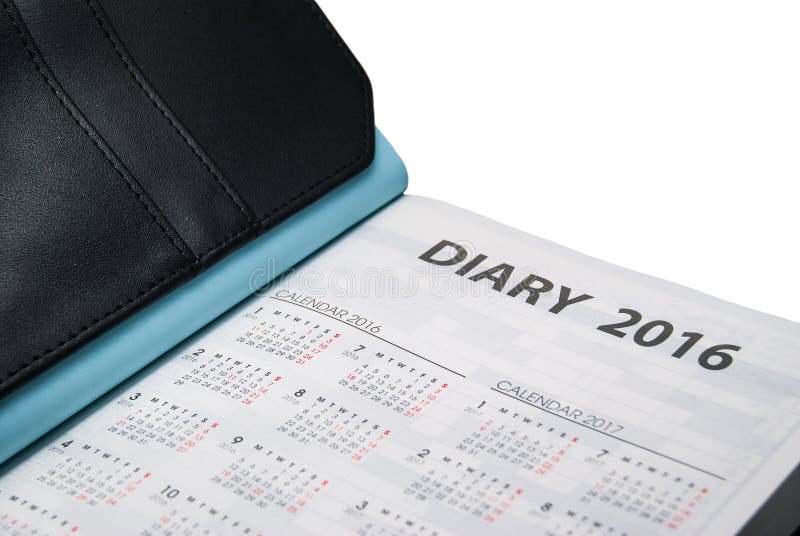 Closeup of Diary Book 2016 with Calendar on White Background Stock ...