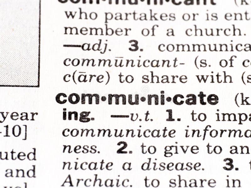 Closeup of the Dictionary Definition of the Word Communicate Stock ...