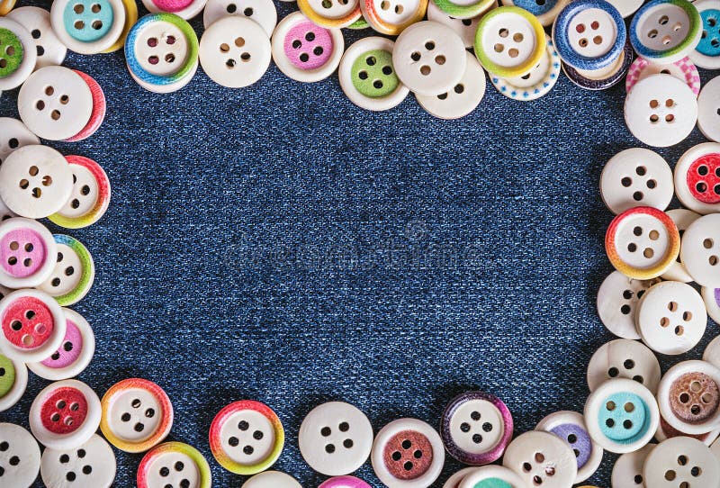 Closeup Different Buttons with Blue Jeans Background Stock Image ...