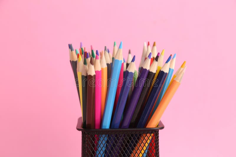 Closeup of Different Colored Pencils Inside a Pencil Container on a ...