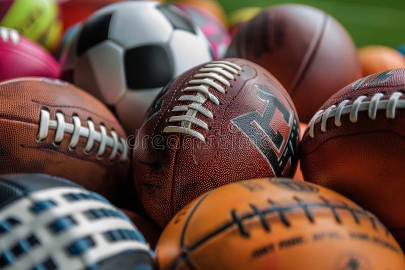 Closeup of Different Sport Balls Lying on Green Grass Stock Image ...