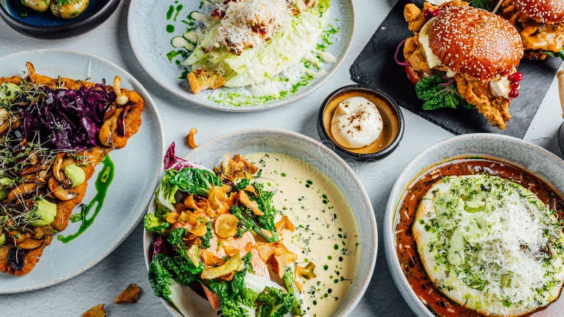 Closeup of Different Types of Food Stock Photo - Image of plate, dinner ...