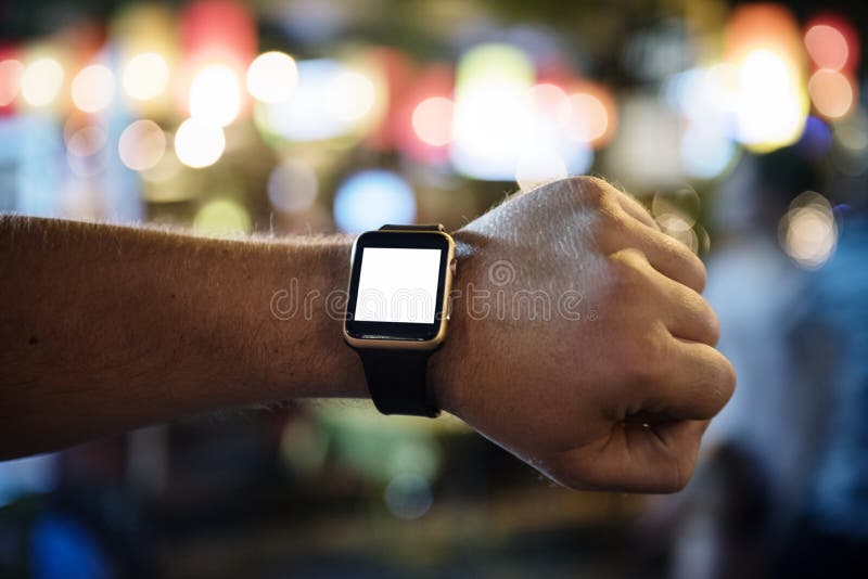 Closeup of Digital Watch on Man Wrist Stock Image - Image of night ...