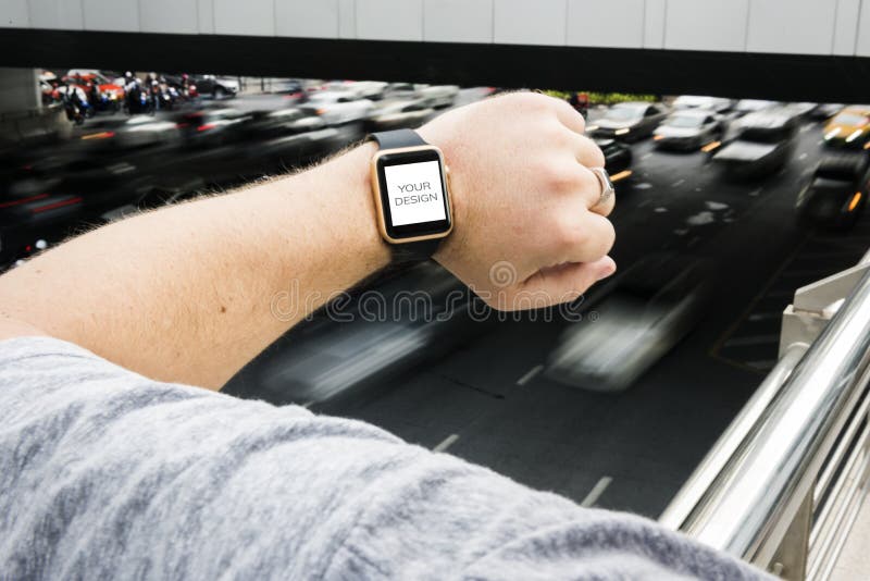 Closeup of Digital Watch on Man Wrist Stock Image - Image of space ...