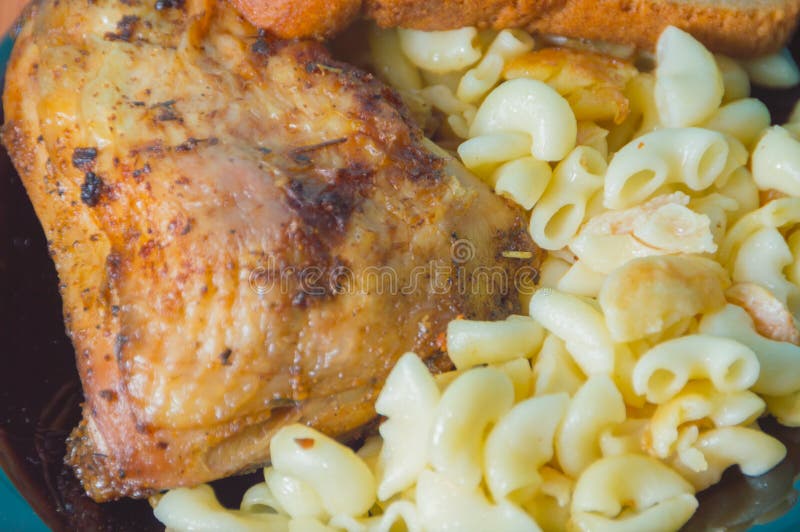 Closeup of the Dining Table is Pasta with Chicken. Stock Photo - Image ...