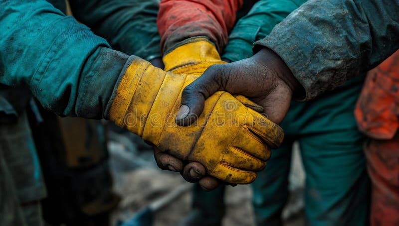 Closeup Dirty Hands Teamwork Yellow Gloves High Quality Image Stock ...