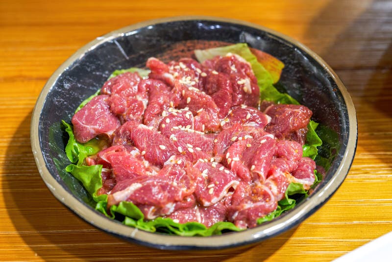 Closeup of a Dish of Marinated Pork Belly Beef Barbecue Ingredients ...