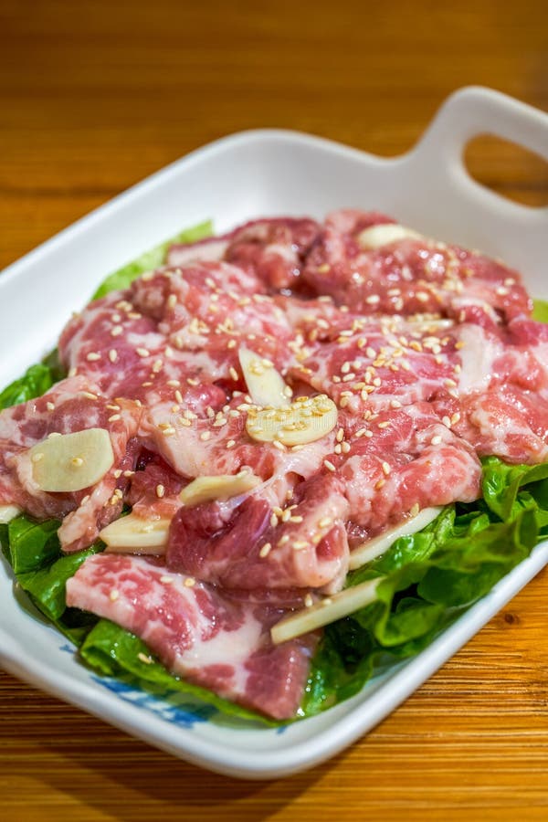 Closeup of a Dish of Marinated Pork Belly Beef Barbecue Ingredients ...