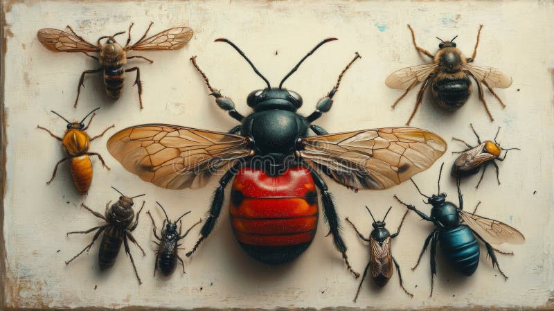 Closeup of a Diverse Bee Collection on a Tile Background Stock ...