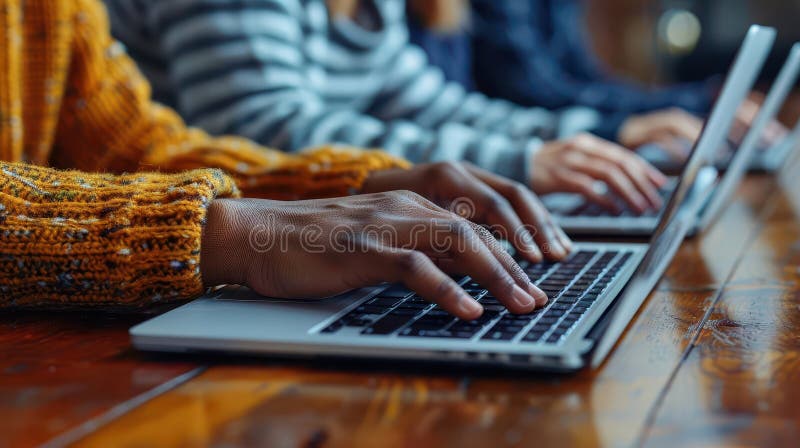 A Closeup of Diverse Hands Typing on Laptops, Representing the Global ...