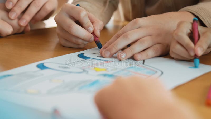 Closeup of Diverse Student and Teacher Hands Write or Draw Picture ...