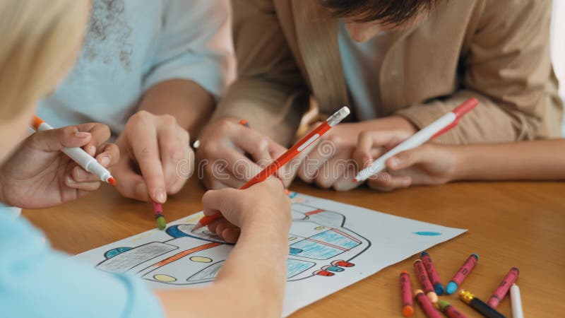 Closeup of Diverse Student and Teacher Hands Write or Draw Picture ...