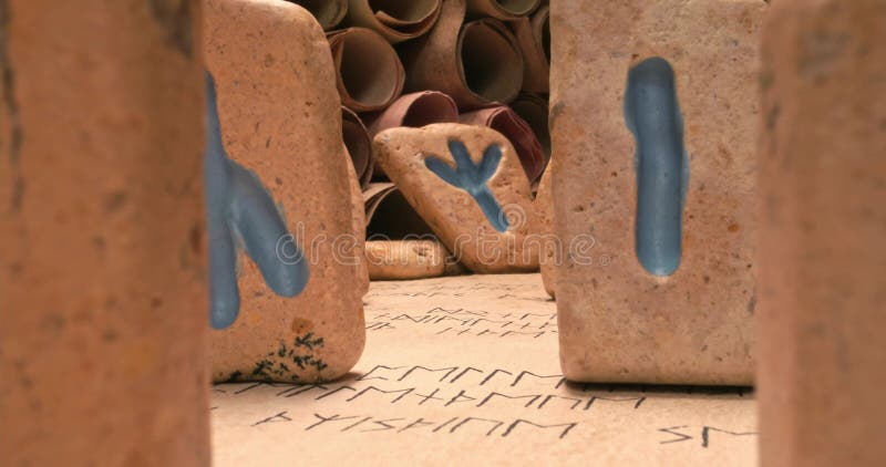 Closeup of Divination by Stones Based on Futhark Alphabet. Stock Video ...