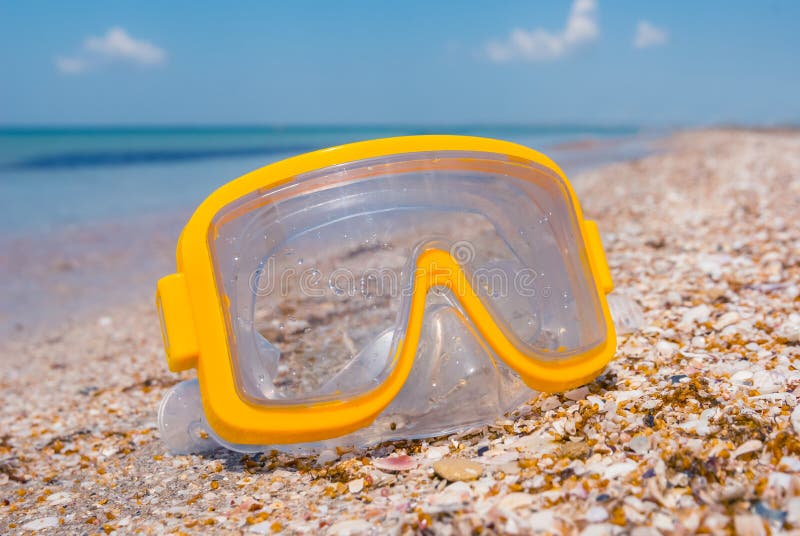 Closeup Diving Mask on a Sea Beach Stock Image - Image of macro, nature ...
