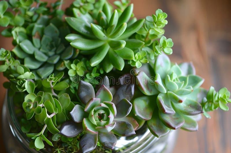 Closeup DIY Succulent Terrarium at Glass Container, beside Window Stock ...
