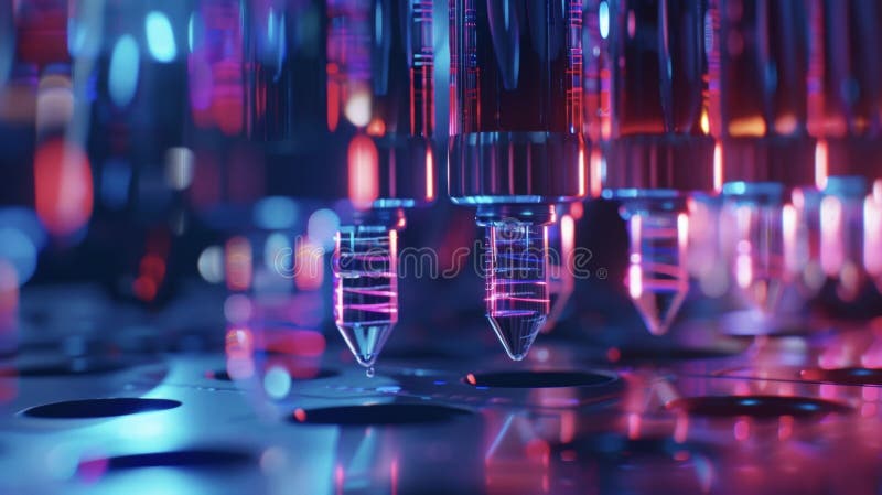 A Closeup of a DNA Sequencing Machine with Minute DNA Strands Visible ...